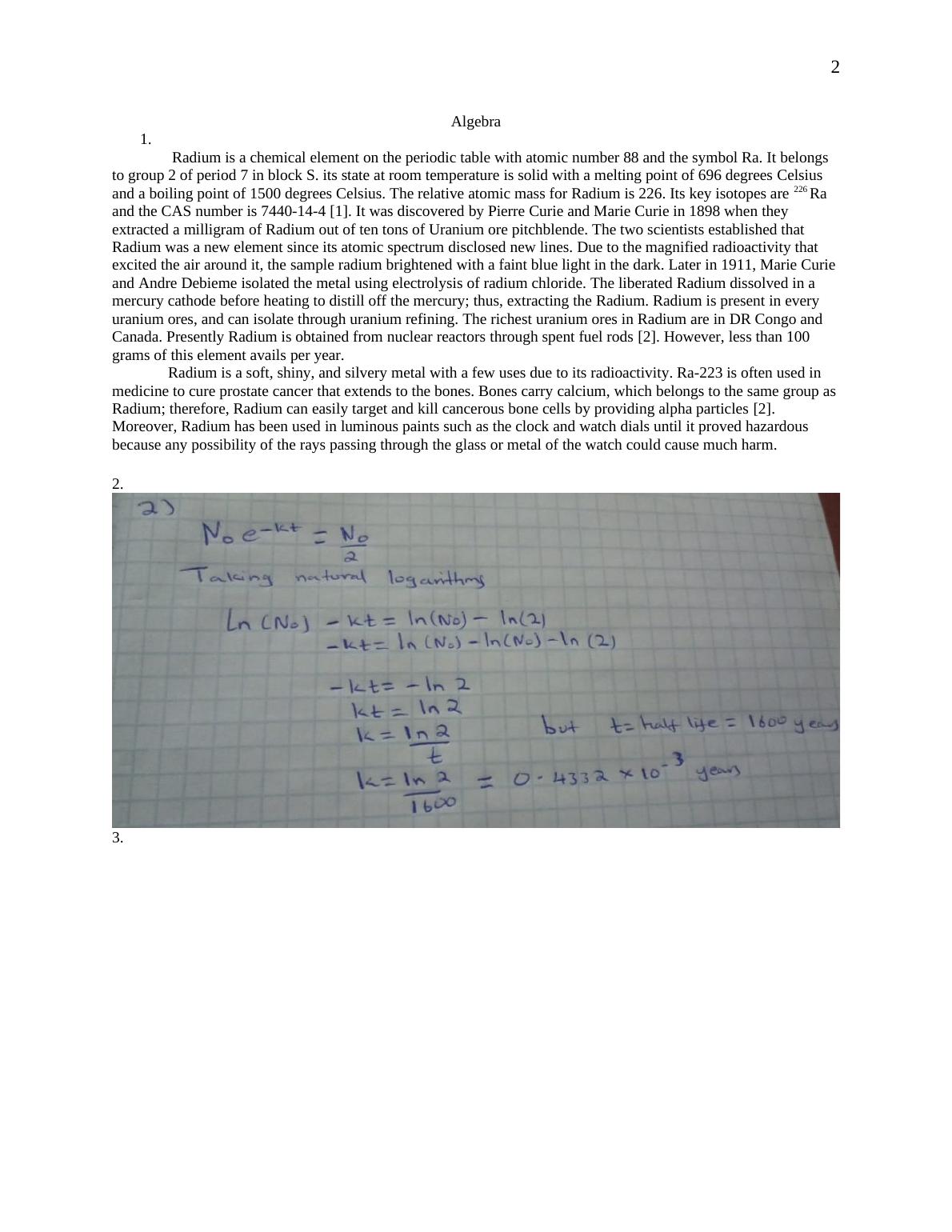 Radium Half-Life and Properties - MATH 1314 Project