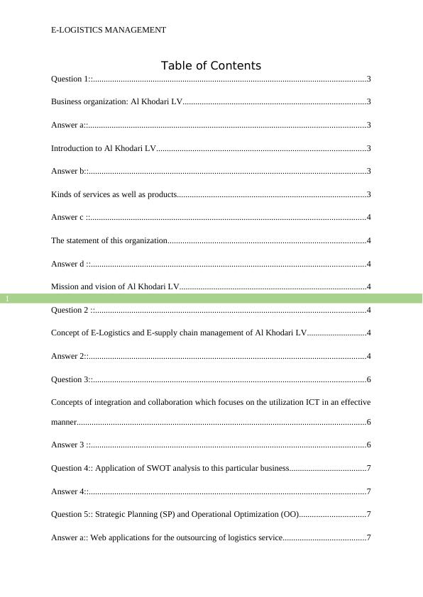 E-Logistics Management: SWOT, Planning, and Optimization