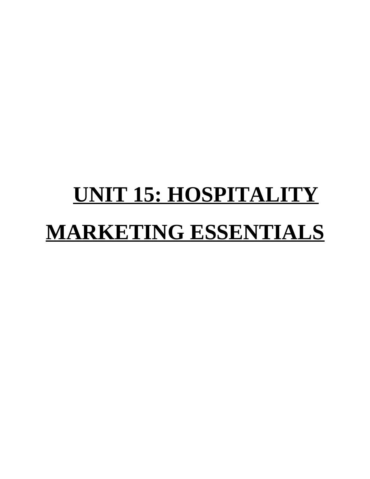 Hospitality Marketing Essentials | Desklib