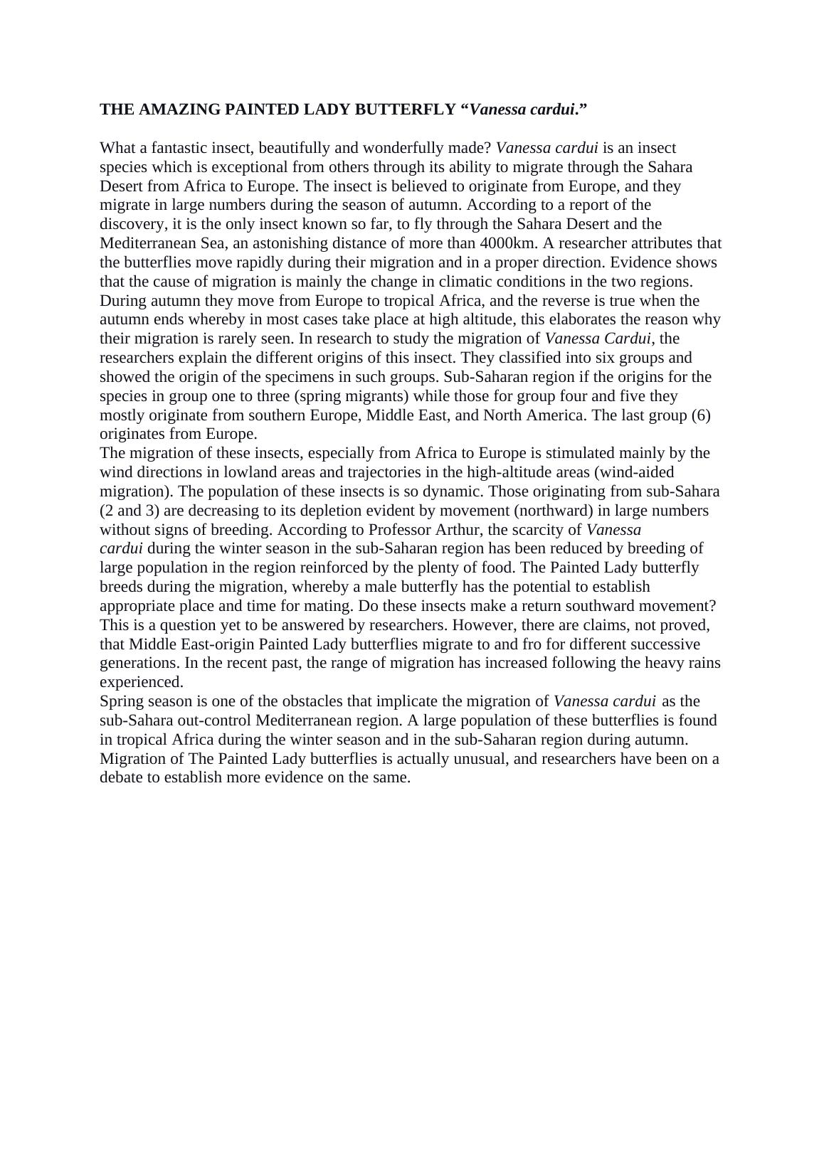 Painted Lady Butterfly Migration: Detailed Research Report