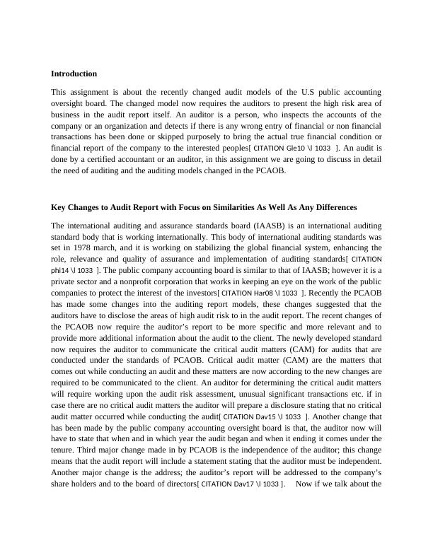 Financial Audit Report Changes by PCAOB: An Analysis