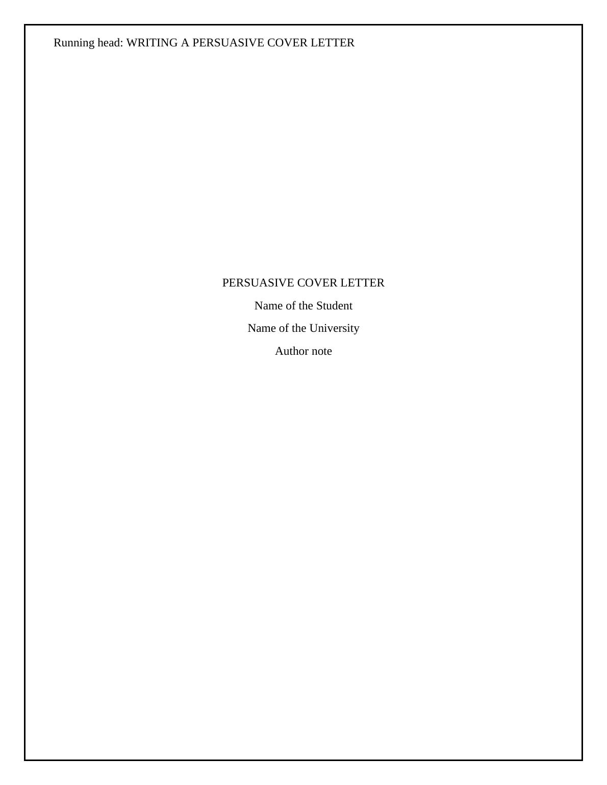 Persuasive Cover Letter for Restaurant Application