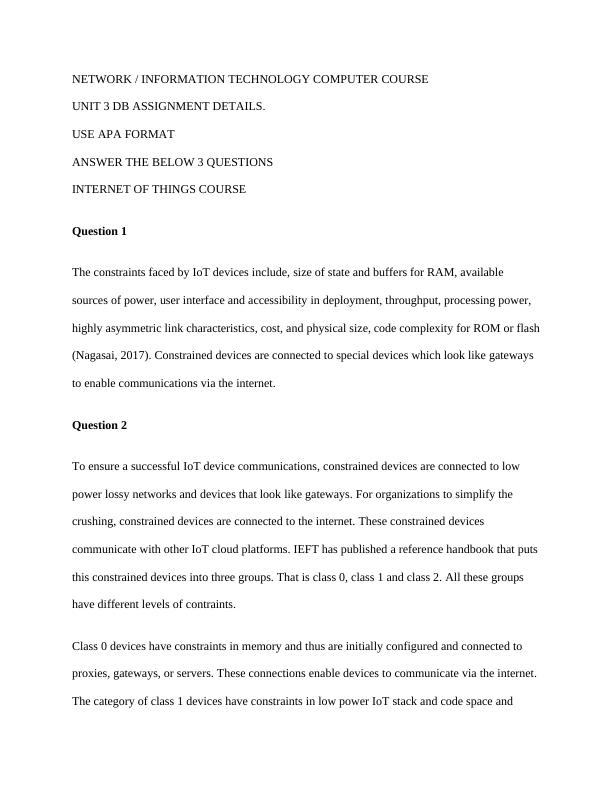 NETWORK / INFORMATION TECHNOLOGY COMPUTER COURSE UNIT 3 DB