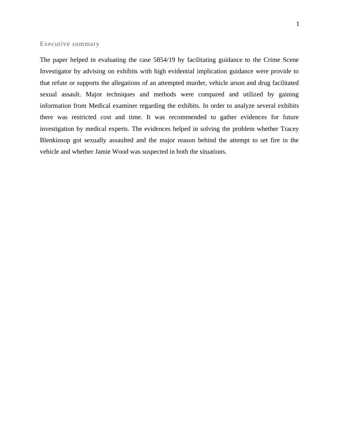 Forensic Report: Crime Scene Investigation of Case 5854/19