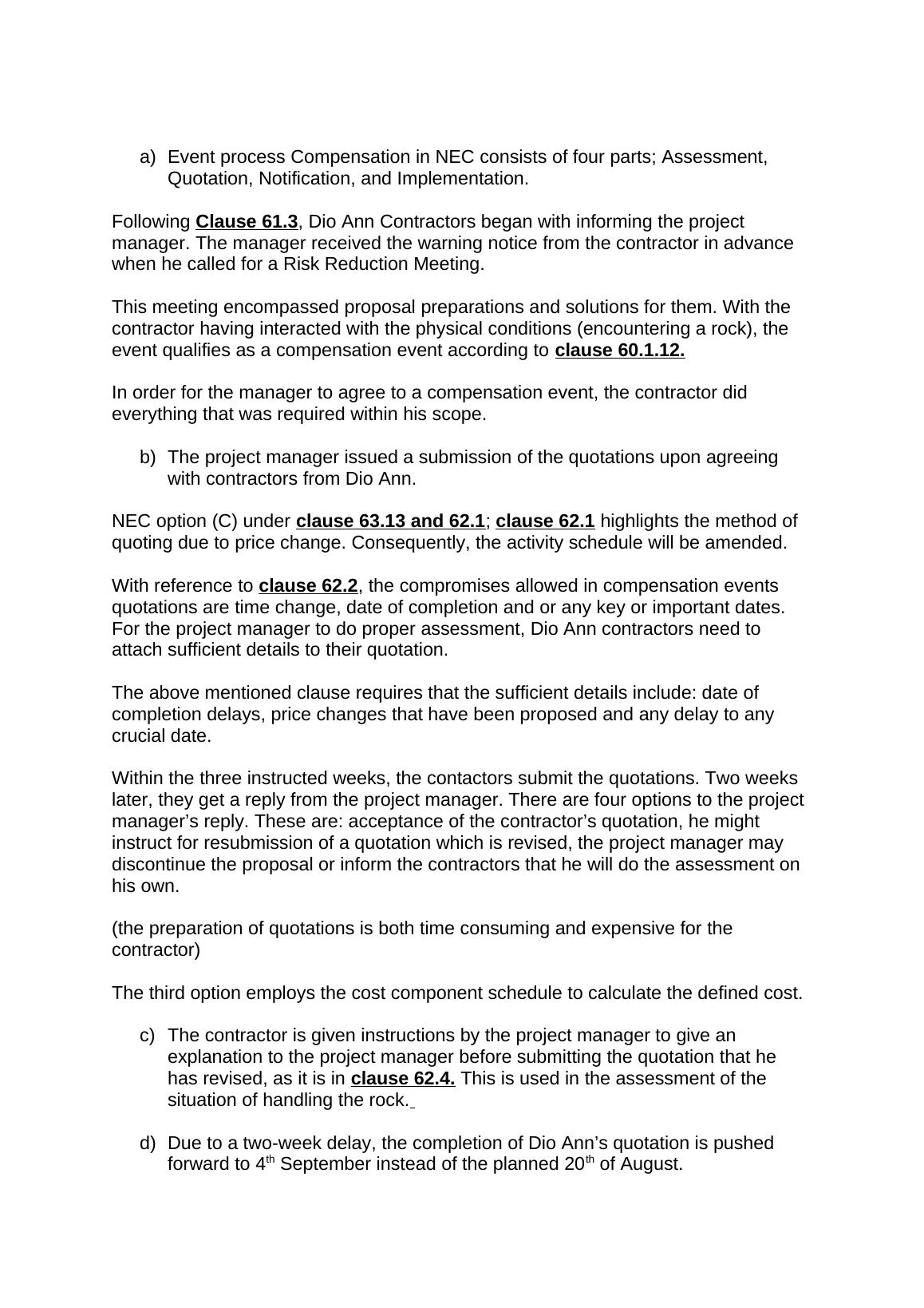 Compensation Events in NEC and JCT Contracts Analysis