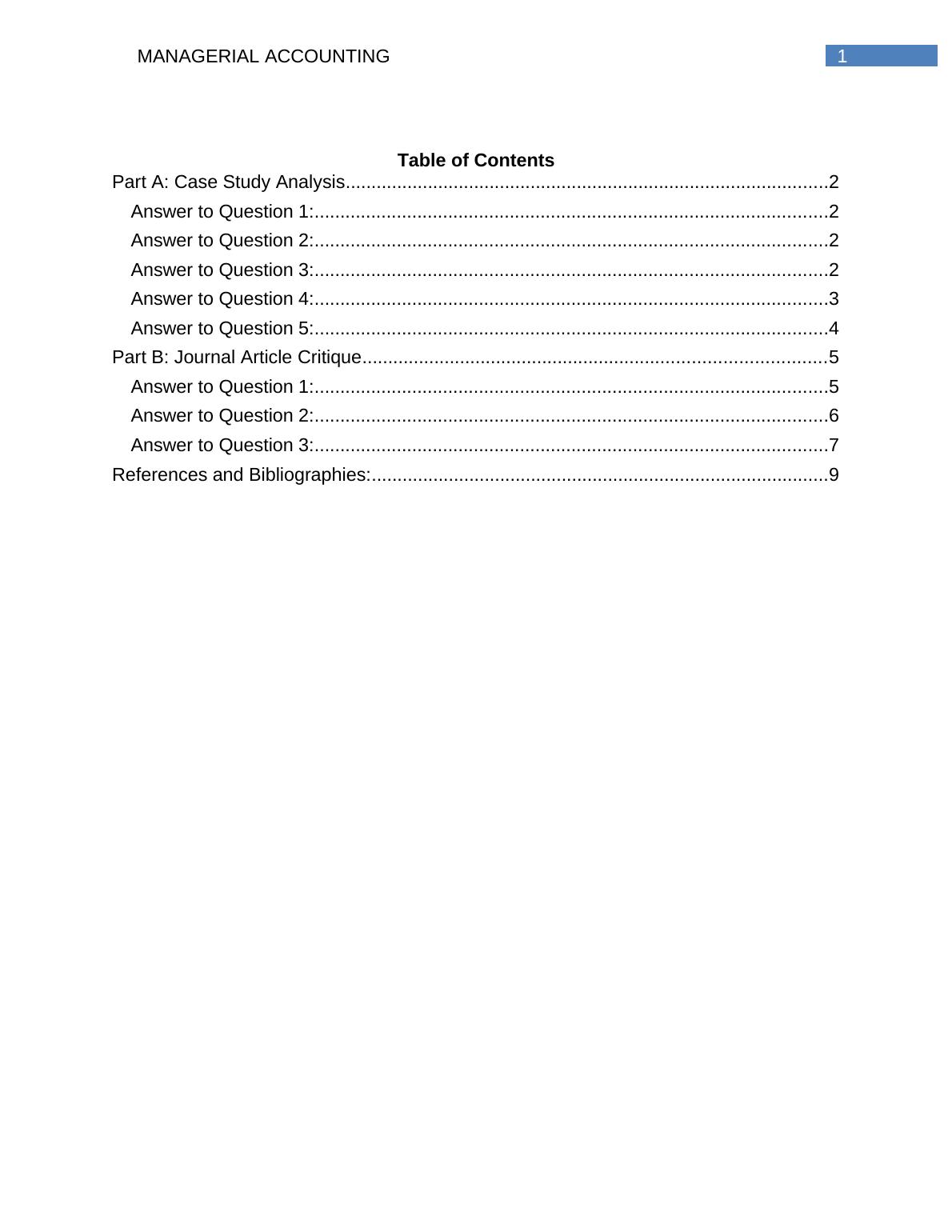 Managerial Accounting Assignment: Case Study and Critique