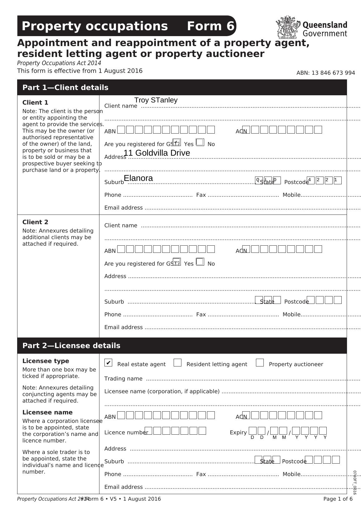 Form 6 - Appointment and Reappointment of a Property Agent, Resident ...