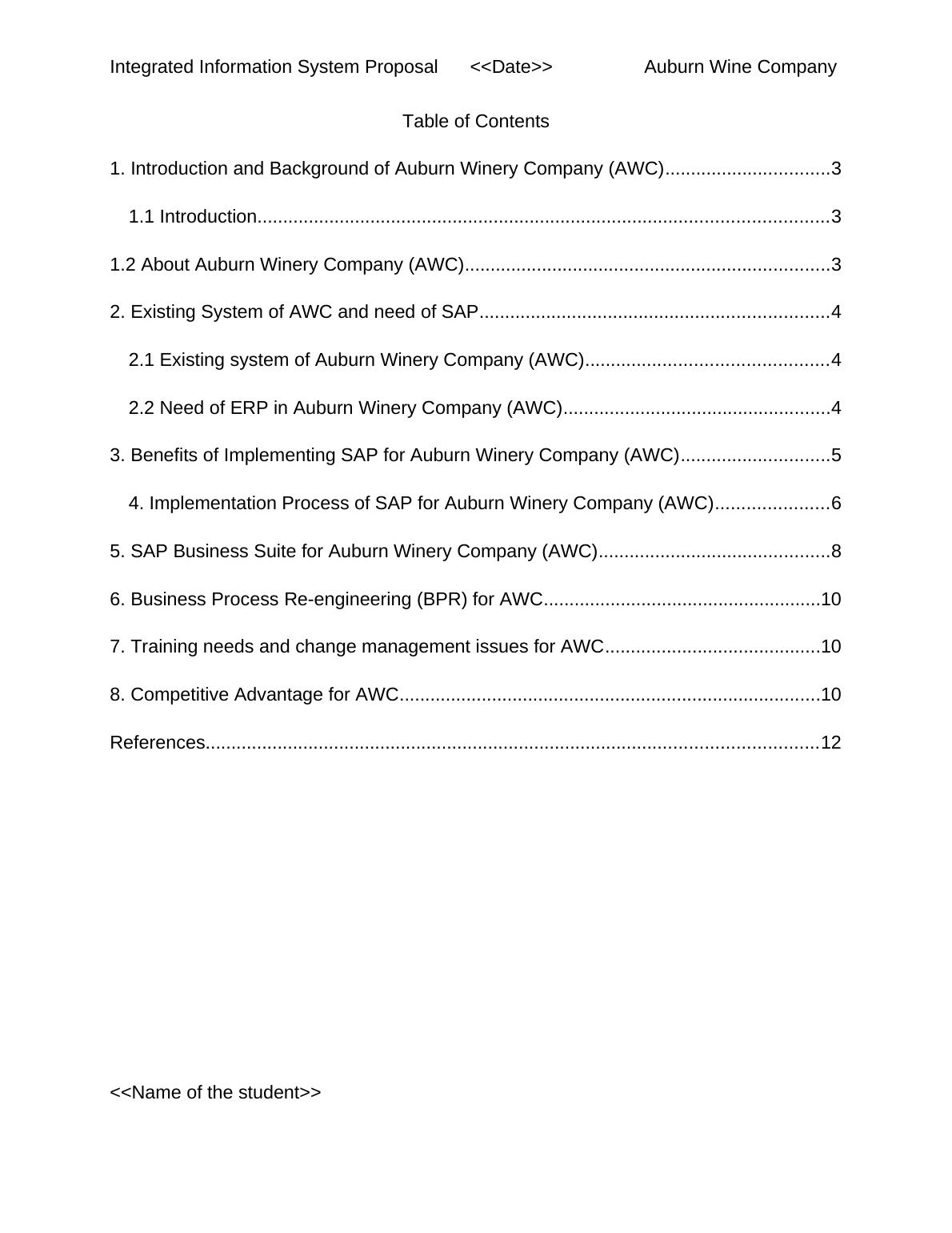 Integrated Information System Proposal: AWC SAP Project