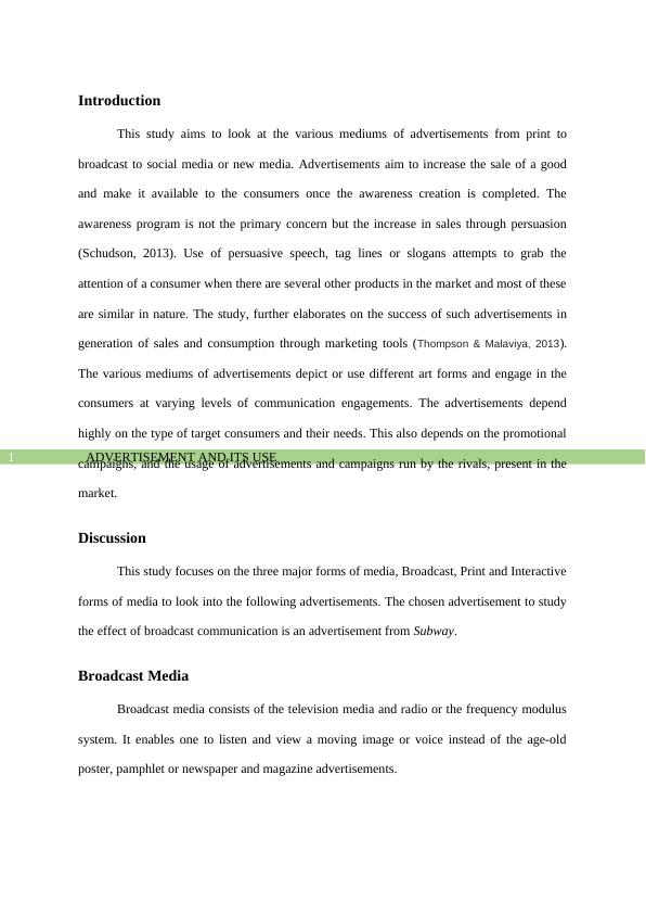 Advertisement Analysis: Subway Campaign Strategies and Media