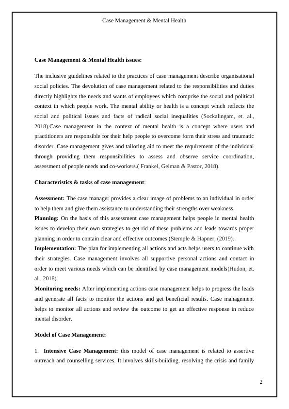 Case Management & Mental Health