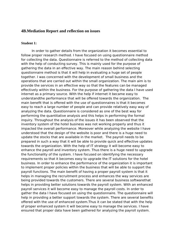 Mediation Report and Reflection on Issues - Desklib