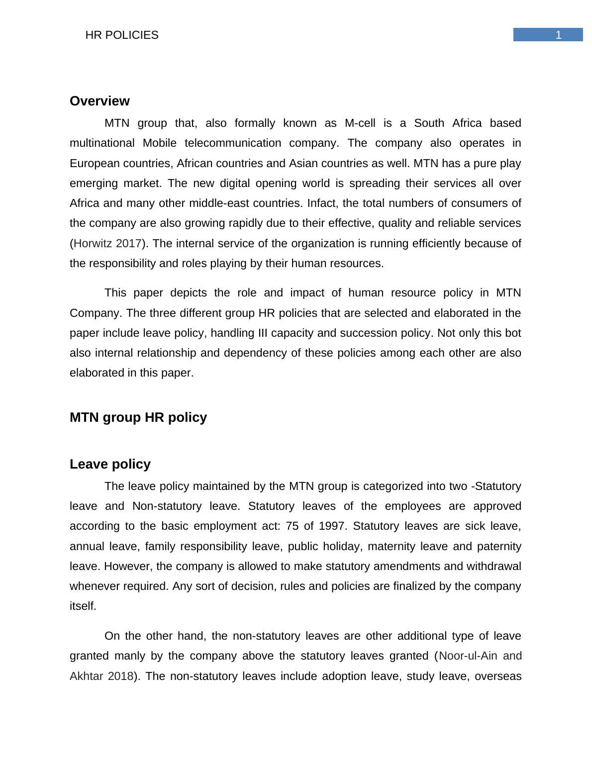 HR Policies and Performance: A Case Study of MTN Group
