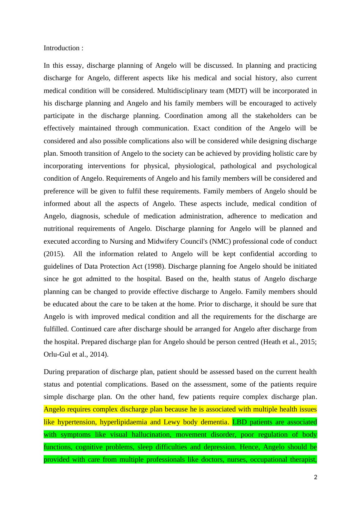 Comprehensive Healthcare Report: Angelo's Discharge Planning