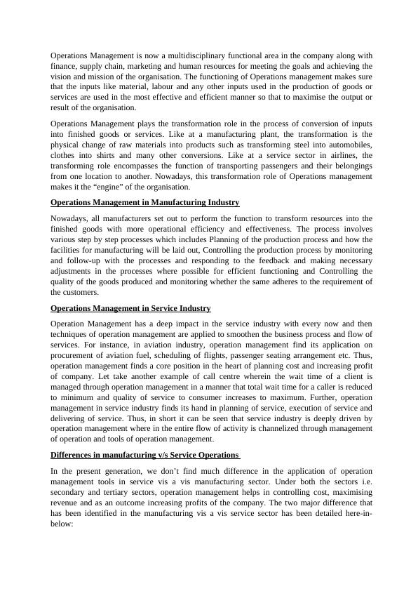 Operations Management in Manufacturing vs Service Sector: What