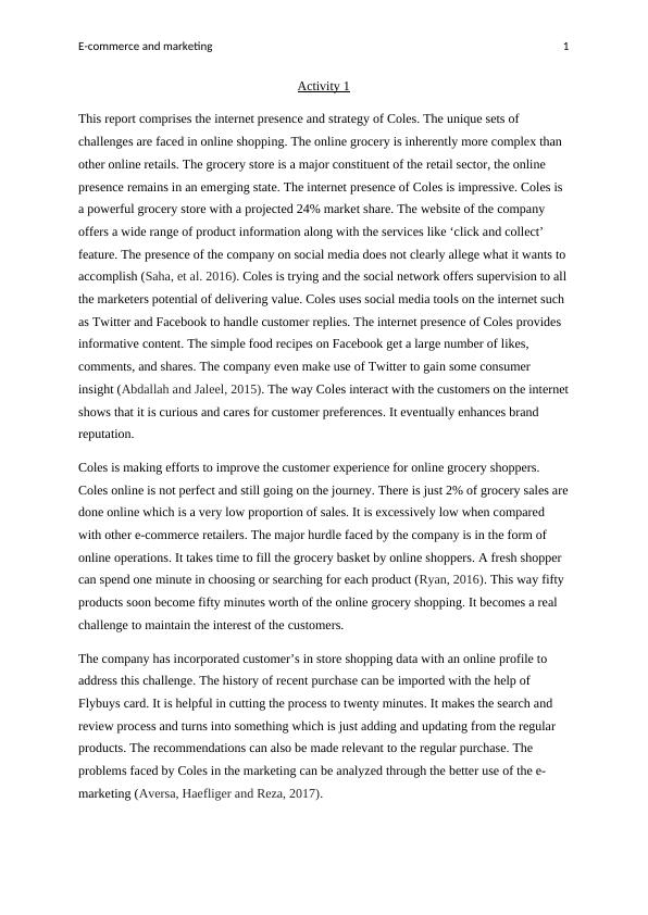 E-commerce Marketing: Coles' Strategy & Amazon Analysis