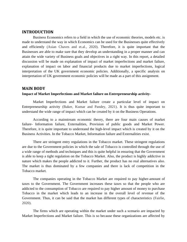 Impact of Market Imperfections and Market Failure on Business Activity | Desklib