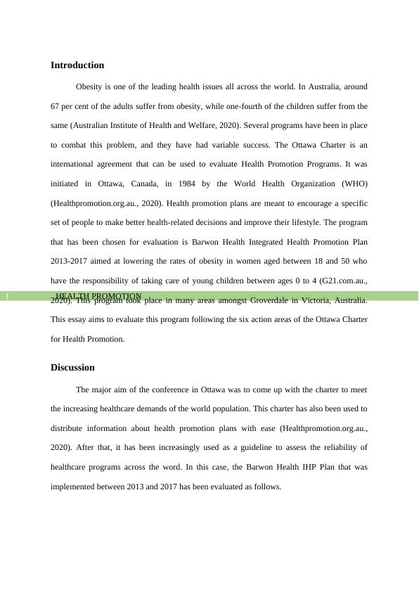 Health Promotion Program Evaluation and Nursing Role