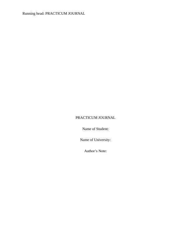 Practicum Journal - Health Service Administration