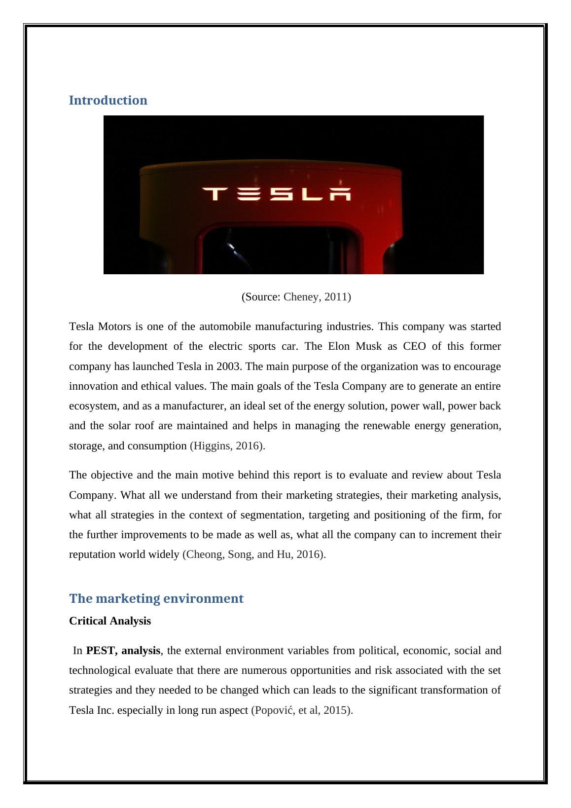 Strategic Marketing Management for Tesla Inc.