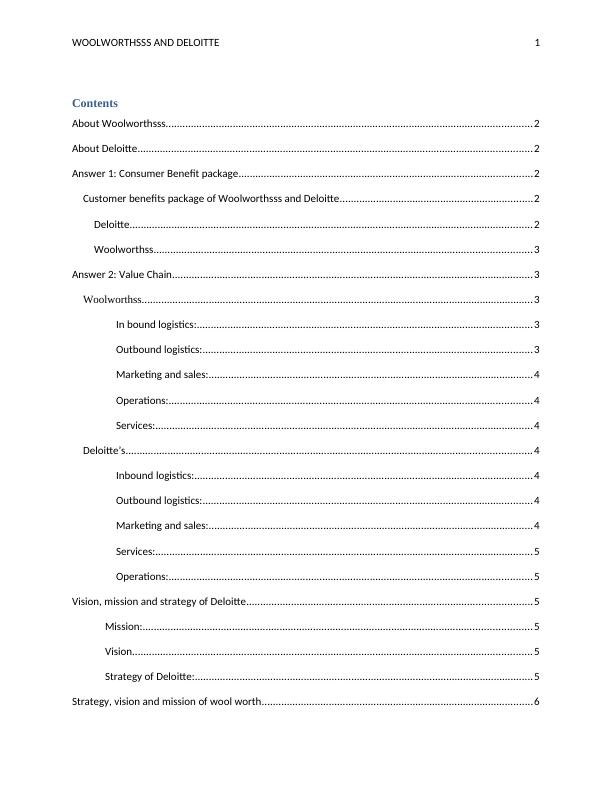 MAN308 - Woolworths and Deloitte Value Chain Analysis