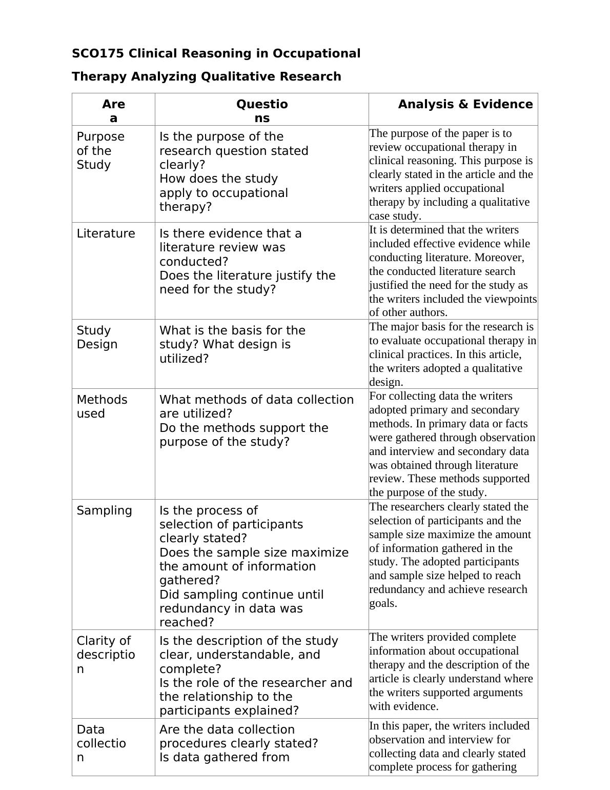 SCO175: Clinical Reasoning in Occupational Therapy