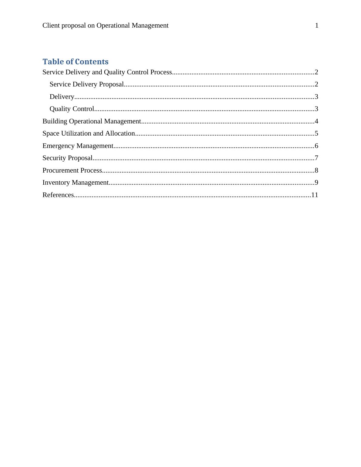 Client Proposal on Operational Management 2022