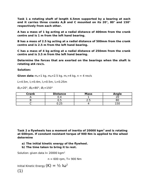 Mechanical Engineering Assignment: Rotating Systems Analysis