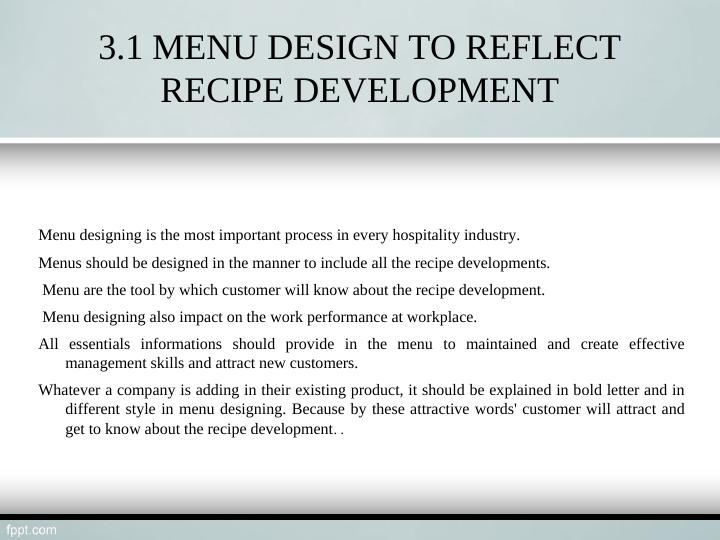 Menu Design Reflecting Recipe Development in Hospitality