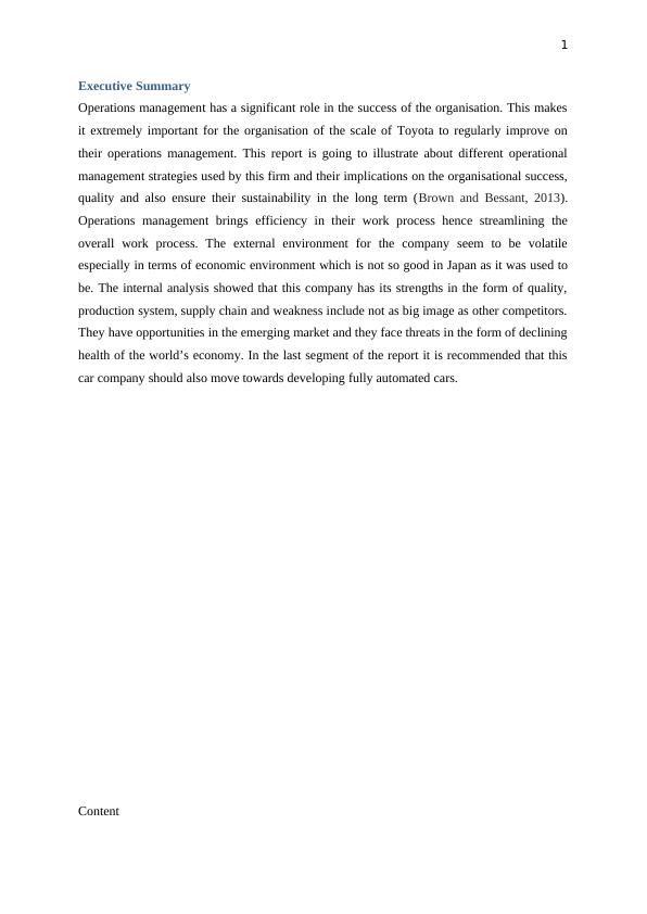 3. OPERATION MANAGEMENT. Executive Summary. Operations