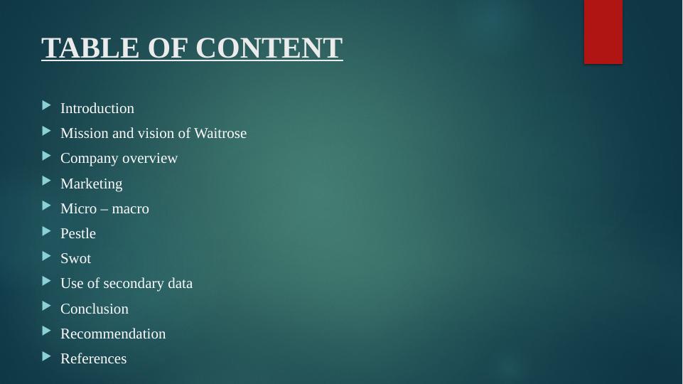 Waitrose: Marketing, SWOT, PESTLE Analysis Overview