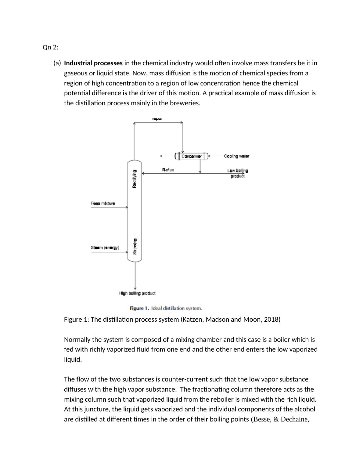 Chemical Engineering: Distillation Process and Mass Diffusion