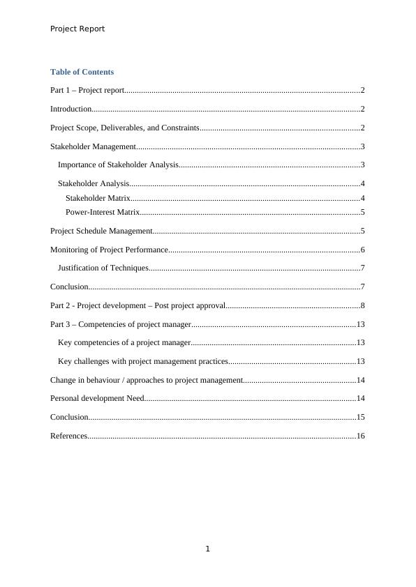 Project Report Part 1 - Project Report Part 3 - Competencies of Project Manager
