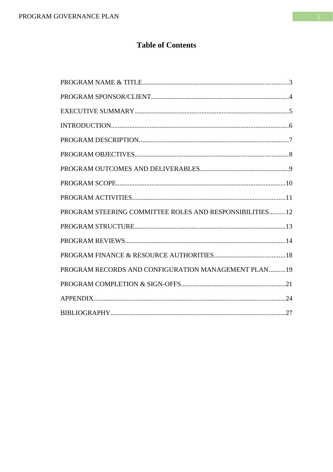 ProgRAM GOVERNANCE PLAN Name of the student: Name of the university: