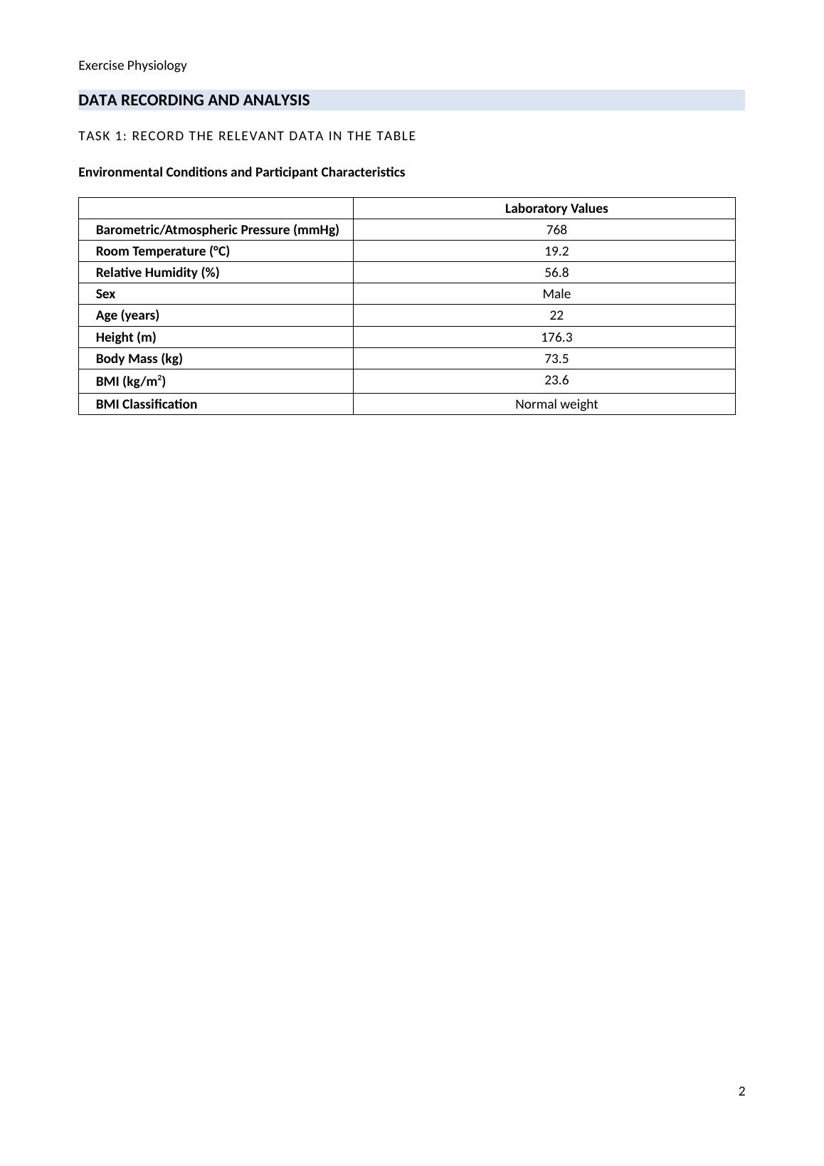 Deakin HSE201 Exercise Physiology Lab 3: Metabolism Analysis