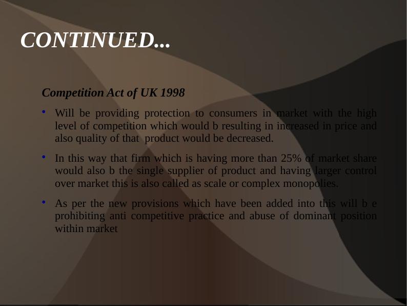 Monopolies and Anti-Competition Practice Legislation in UK