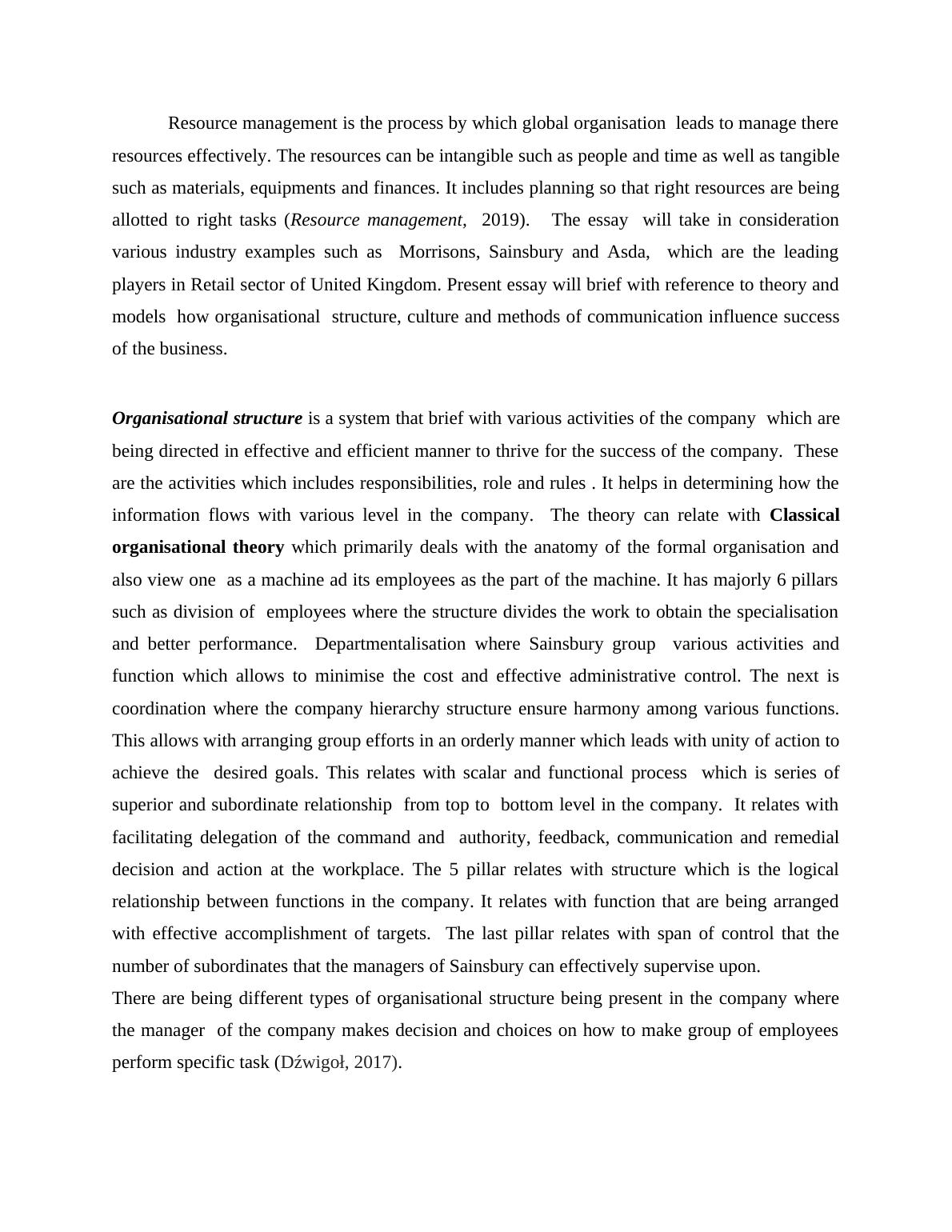 Essay: Global Organisation and Resource Management Analysis