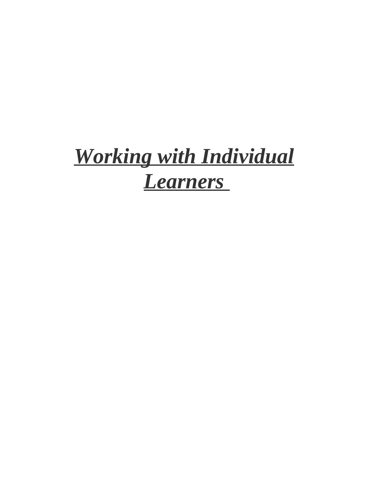 Working with Individual Learners