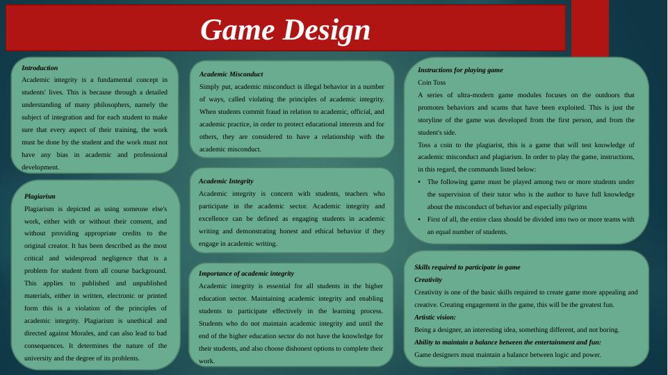 Game Design: Academic Integrity and Plagiarism