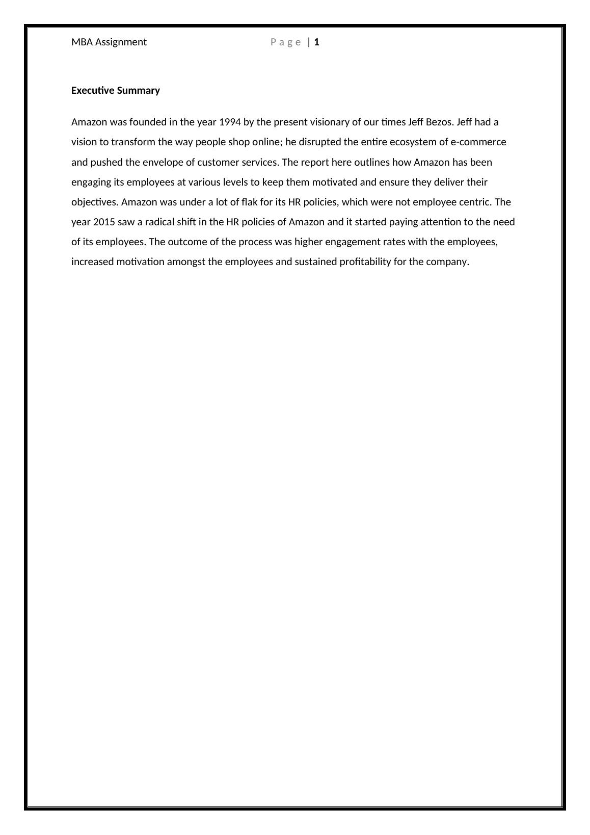 Amazon's HR Strategies and Employee Engagement - MBA Report