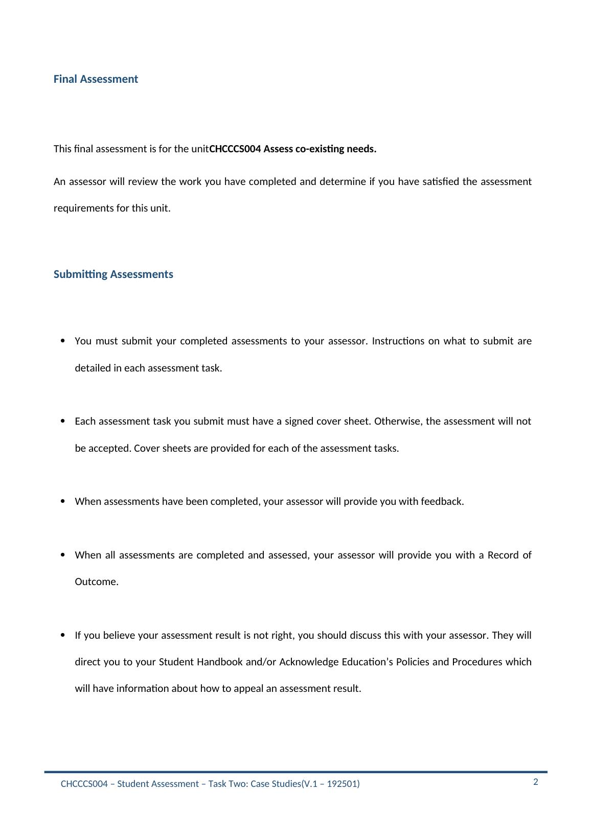 Case Study Analysis: CHCCCS004 Assess Co-existing Needs