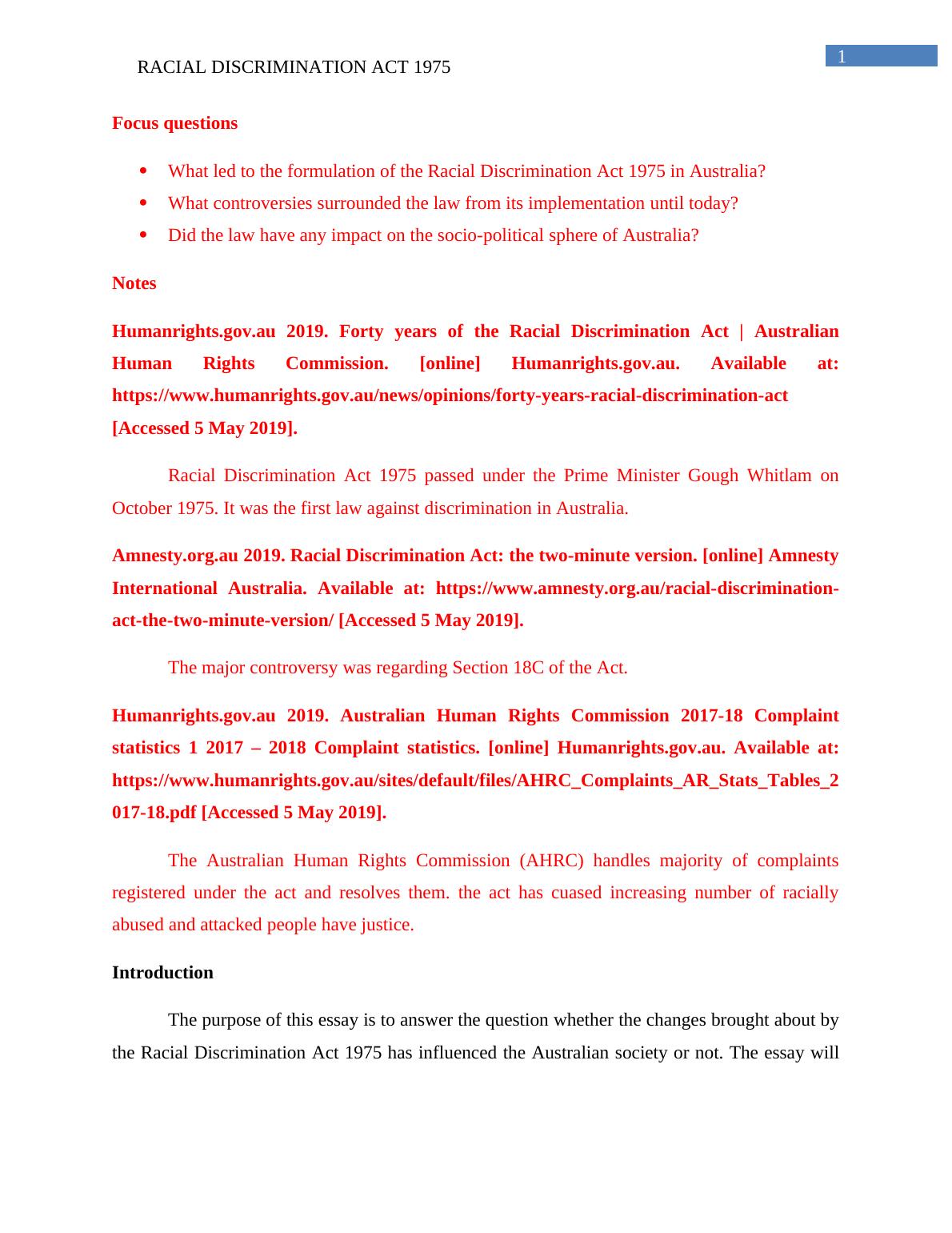 Racial Discrimination Act 1975: Impact and Controversy