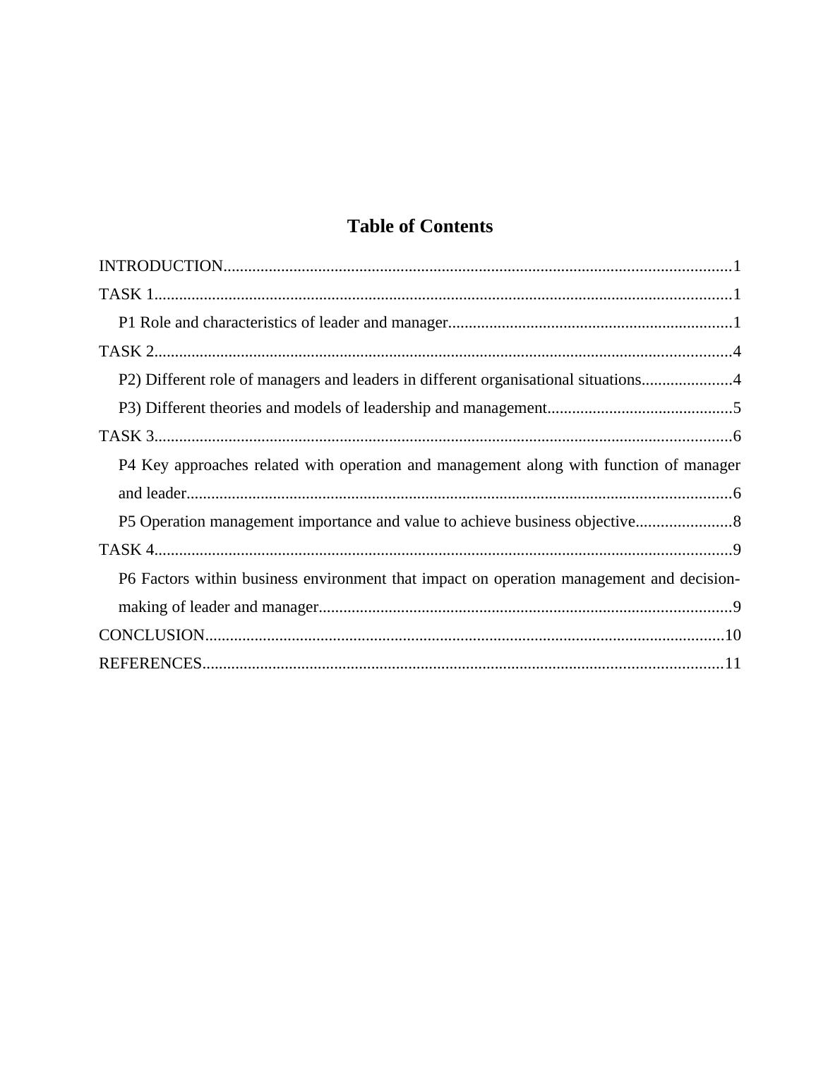 Leadership and Management Operations Report Overview