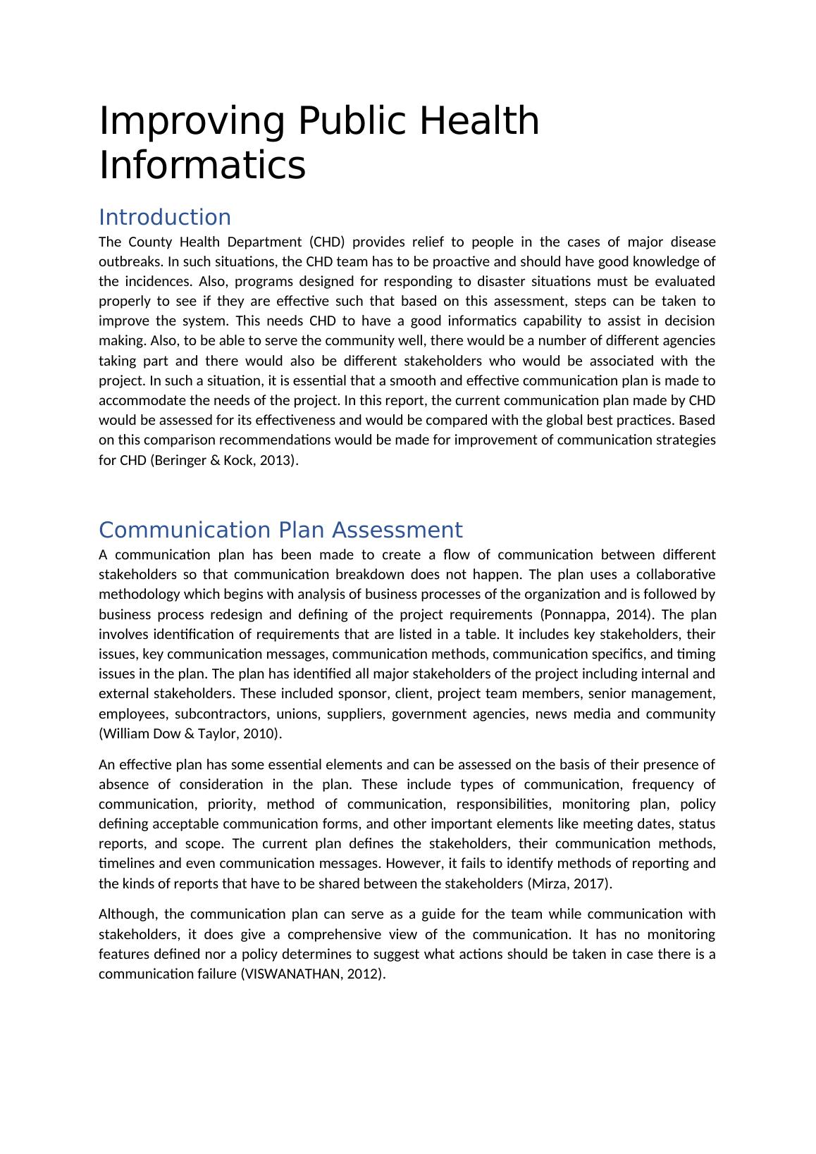 Improving Public Health: Communication Plan Assessment and Best Practices