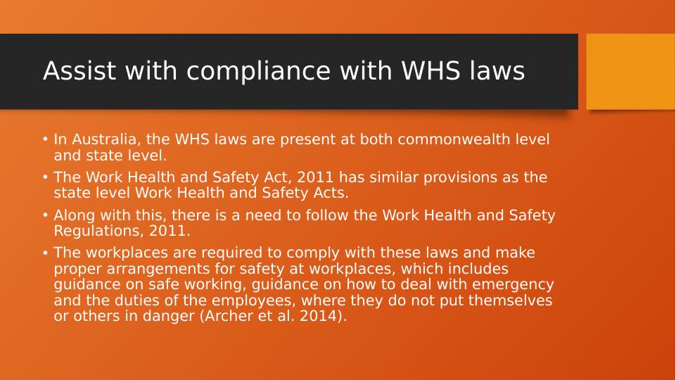 Cert IV WHS Program: Compliance and Regulations Report