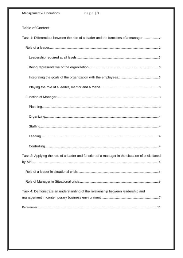 Leadership and Management Roles in Aldi's Business