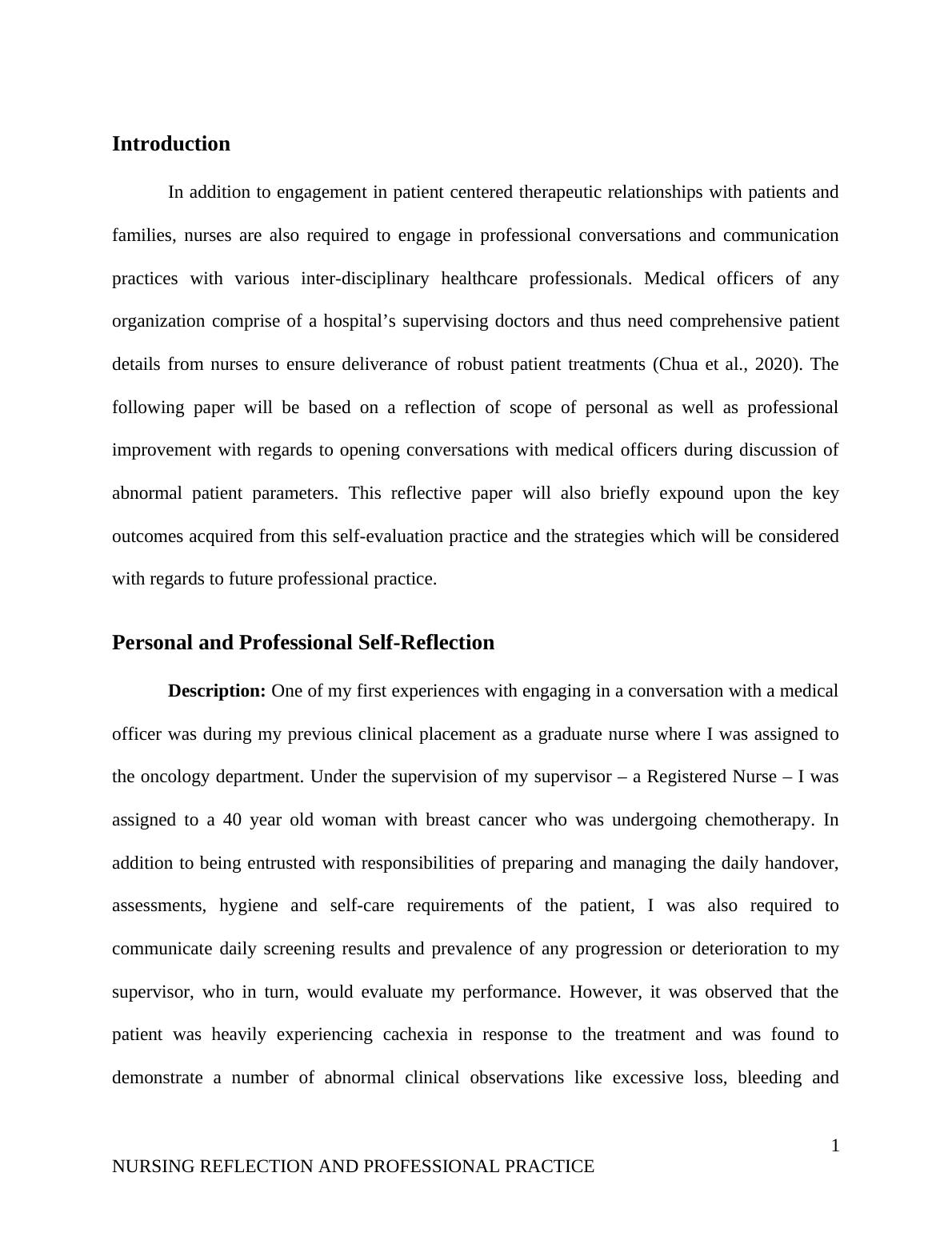 Nursing Reflection and Professional Practice - Essay Help