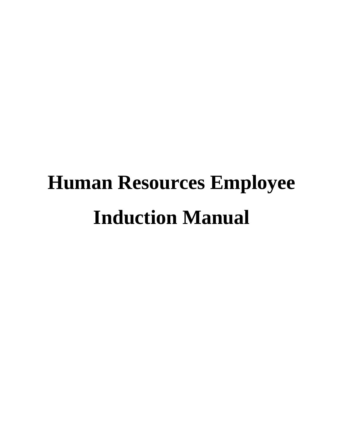 Human Resources Employee Induction Manual