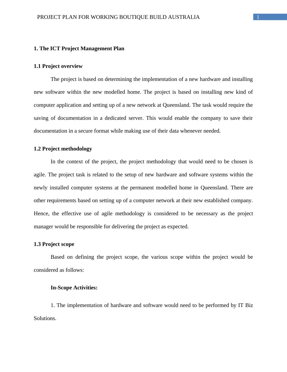 Updated ICT Project Plan for Boutique Build Australia