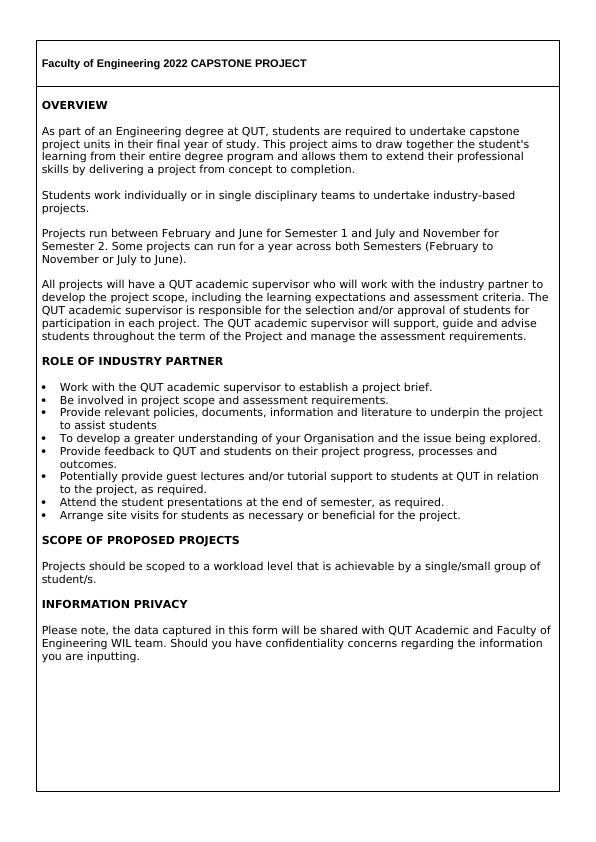 QUT Capstone Project: Overview, Scope, and Guidelines