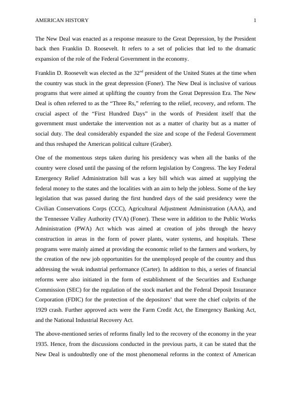 The New Deal: A Response to the Great Depression